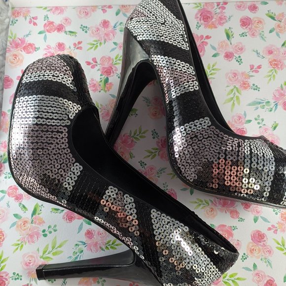 Iron Fist | Shoes | Iron Fist Jacked Up Silver Black Sequin High Heels ...